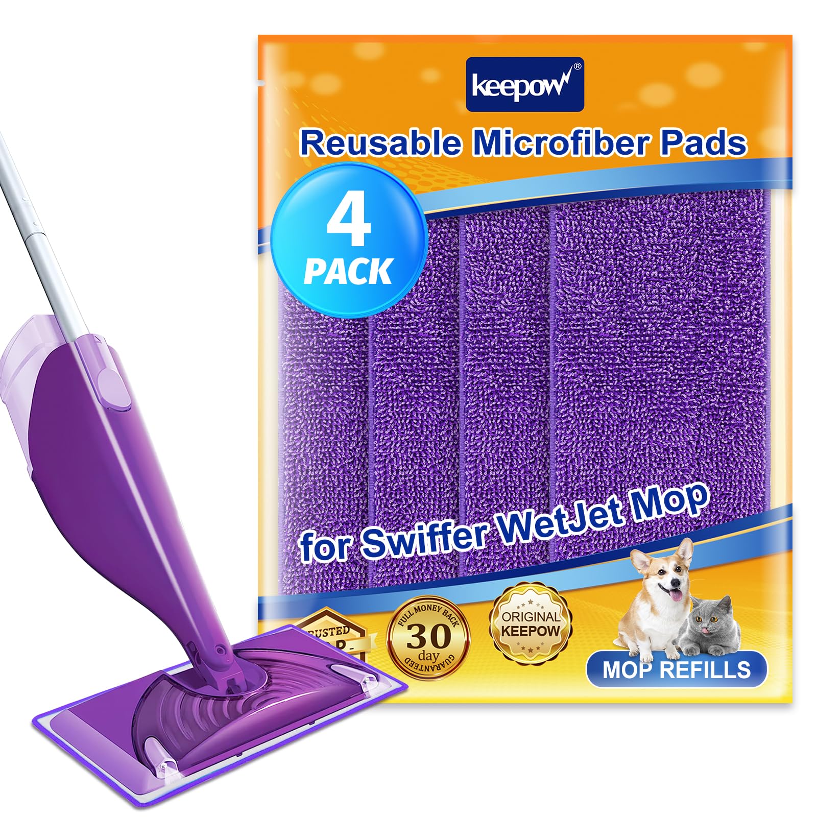 KEEPOW Reusable Wet Jet Pads Refills for Swiffer, Microfiber Wet Jet H